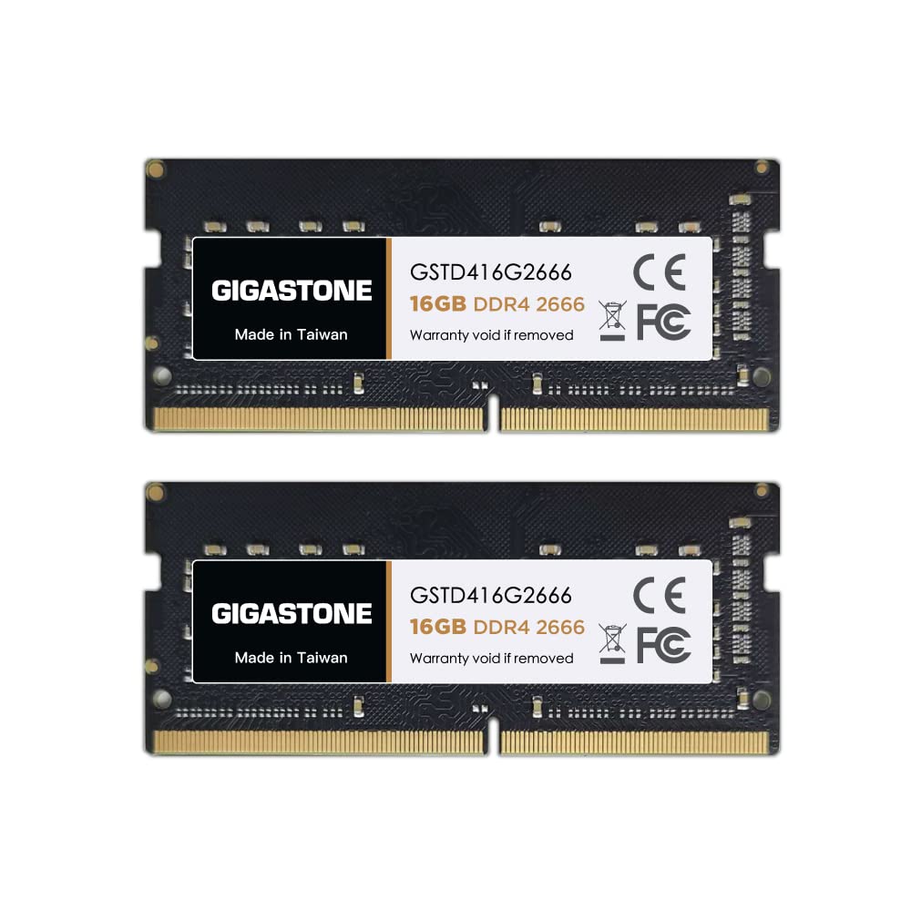【DDR4 RAM】 GIGASTONE 32GB Kit (2x16GB) DDR4 2666MHz (2400MHz or 2133MHz) PC4-21300 (PC4-19200/17000) CL19 1.2V SODIMM 260 Pin Unbuffered Non ECC High Performance Notebook Laptop Memory Upgrade