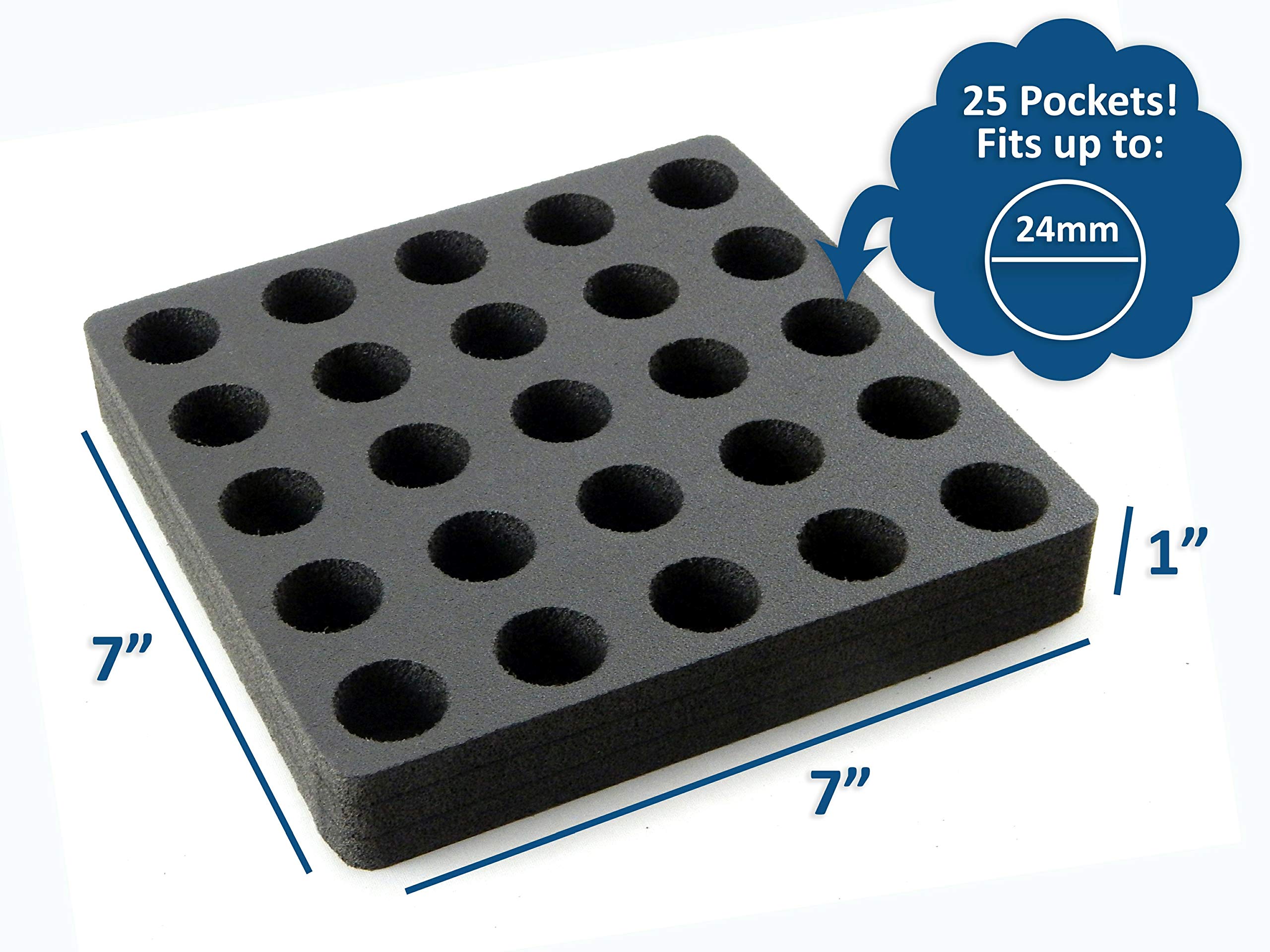 Polar Whale Vial Rack Black Foam Storage Rack Holder Organizer Stand Transport Holds 25 Vials Fits up to 24mm Diameter