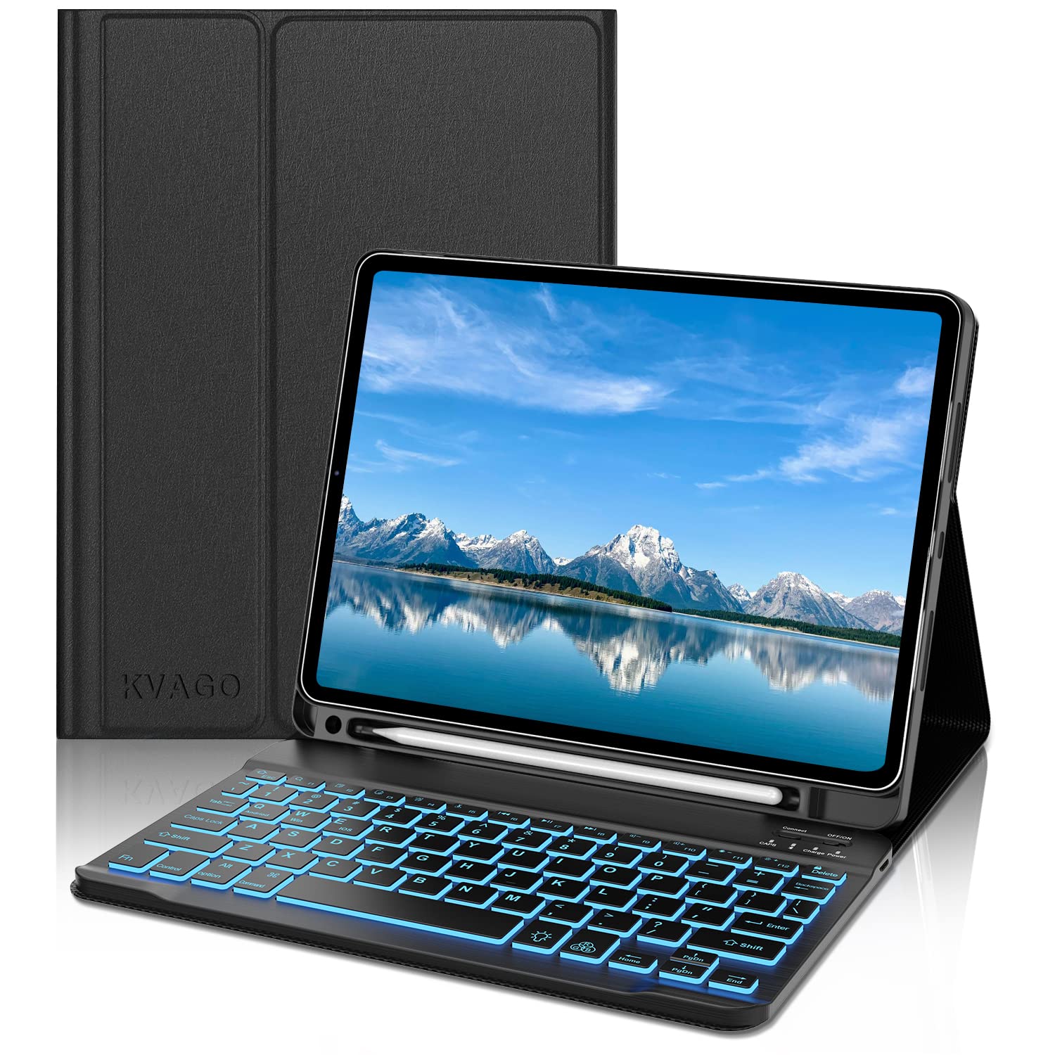 KVAGO Keyboard Case for iPad Air (5th, 4th gen - 2022, 2020), iPad Air 5th Generation Case with Keyboard, 7 Colors Backlit, Detachable, Wireless Keyboard, Slim Folio Cover 10.9“ with Pencil Holder