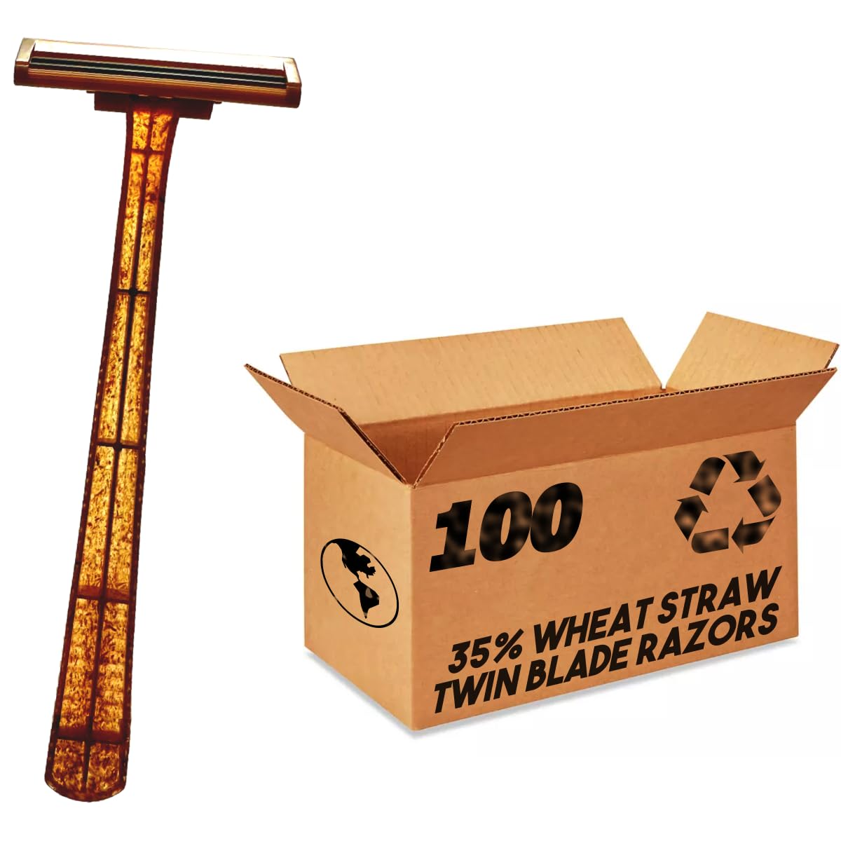 100 Twin Blade Disposable Razors Made of 35% Wheat Straw Fiber in Bulk - Professional or Home Use