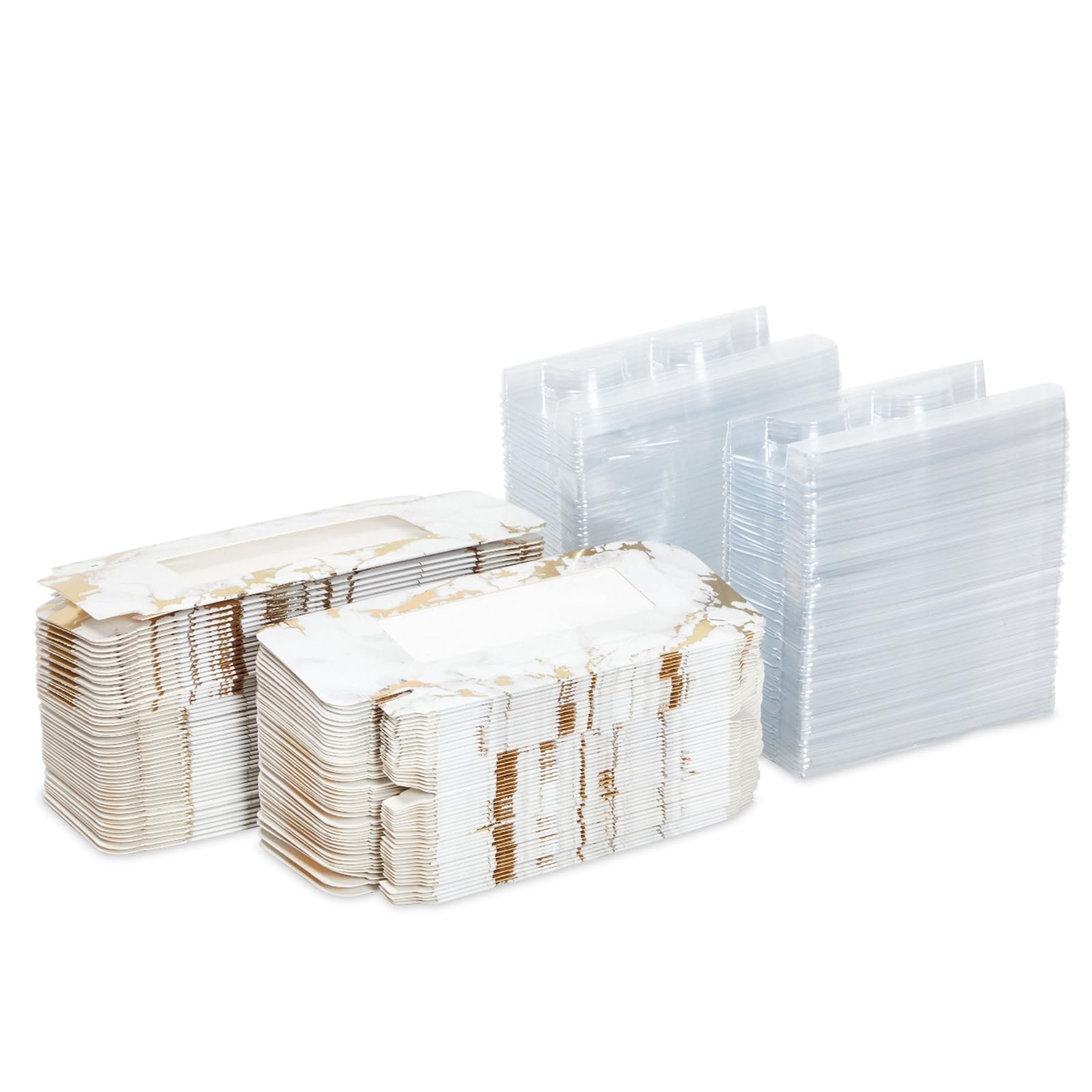 100 Pack Empty Eyelash Packaging Box with Tray, Marble Gold Foil False Lash Holder Case for Wholesale