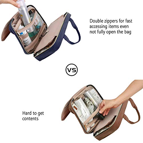 BAGSMART Toiletry Bag Travel Bag with Hanging Hook, Water-resistant Makeup Cosmetic Bag Travel Organizer for Accessories, Shampoo, Full Sized Container, Toiletries, Large-Blue