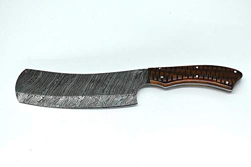 CK-12 Handmade Damascus Steel 12.00 Inches Cleaver Style Knife β Solid Rose Wood Handle. Full Tang Comes with Leather Sheath