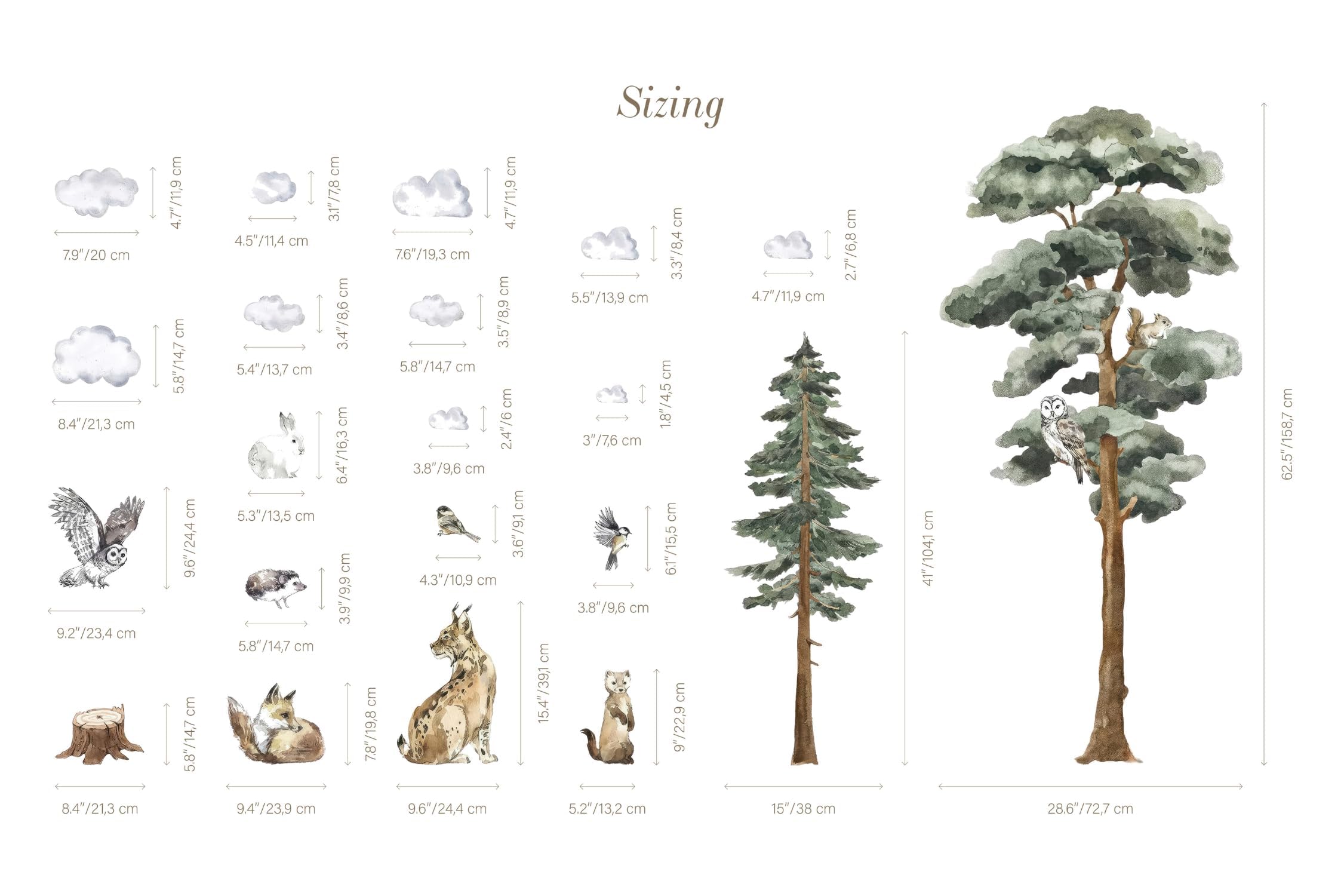 Woodland Forest Animals Big Wall Stickers Nursery Decoration Bedroom Removable Decals