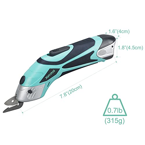 JOAVANI Cordless Electric Scissors for Cutting Fabric, Box, Cardboard Cutter, Carpet. Power Shears for Sewing, Scrapbooking, Crafting (2pc Battery, 2pc Blade - Lower Noise)
