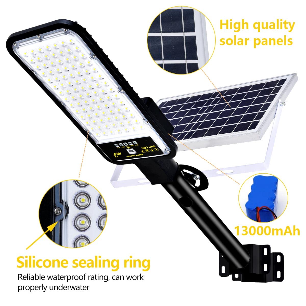 100W Solar Street Lights Outdoor, LED Street Lights Solar Powered Dusk to Dawn, Waterproof Solar Security Flood Light with Motion Sensor And Remote Control for Parking Lot Patio Backyard Garden Yard