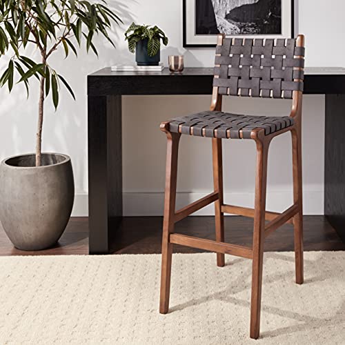 Ball & Cast Upholstered bar stools with Back, Solid Wood Frame and Faux Leather Woven Strips, bar Height Stool Dark Grey, Fully Assembled (HSA-1110-30)