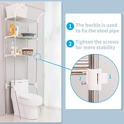 BAOYOUNI Adjustable Laundry Shelf Over Toilet Washing Machine Storage Rack Above Washer Dryer Standing Bathroom Organizer 3-Tier Space Saving Shelving Units, Ivory