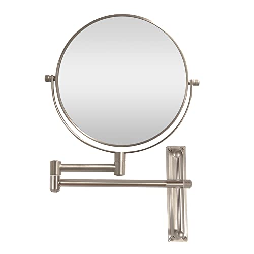 10 times magnification makeup mirror, wall-mounted makeup mirror can be moved up and down 8-inch bathroom double-sided mirror 360-degree rotation, 180-degree retractable folding brushed nickel