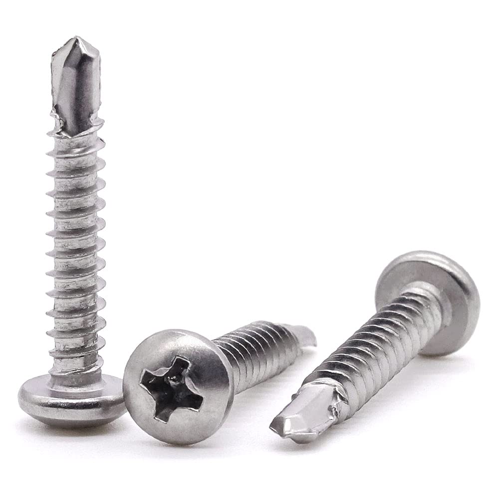 100pcs #6 x 1 Phillips Pan Head Self Drilling Screw, 410 Stainless Steel, Pan Head Quick Self Tapping Screws for Sheet Metal, Wood, Plastic, Without Pre-drilled Holes