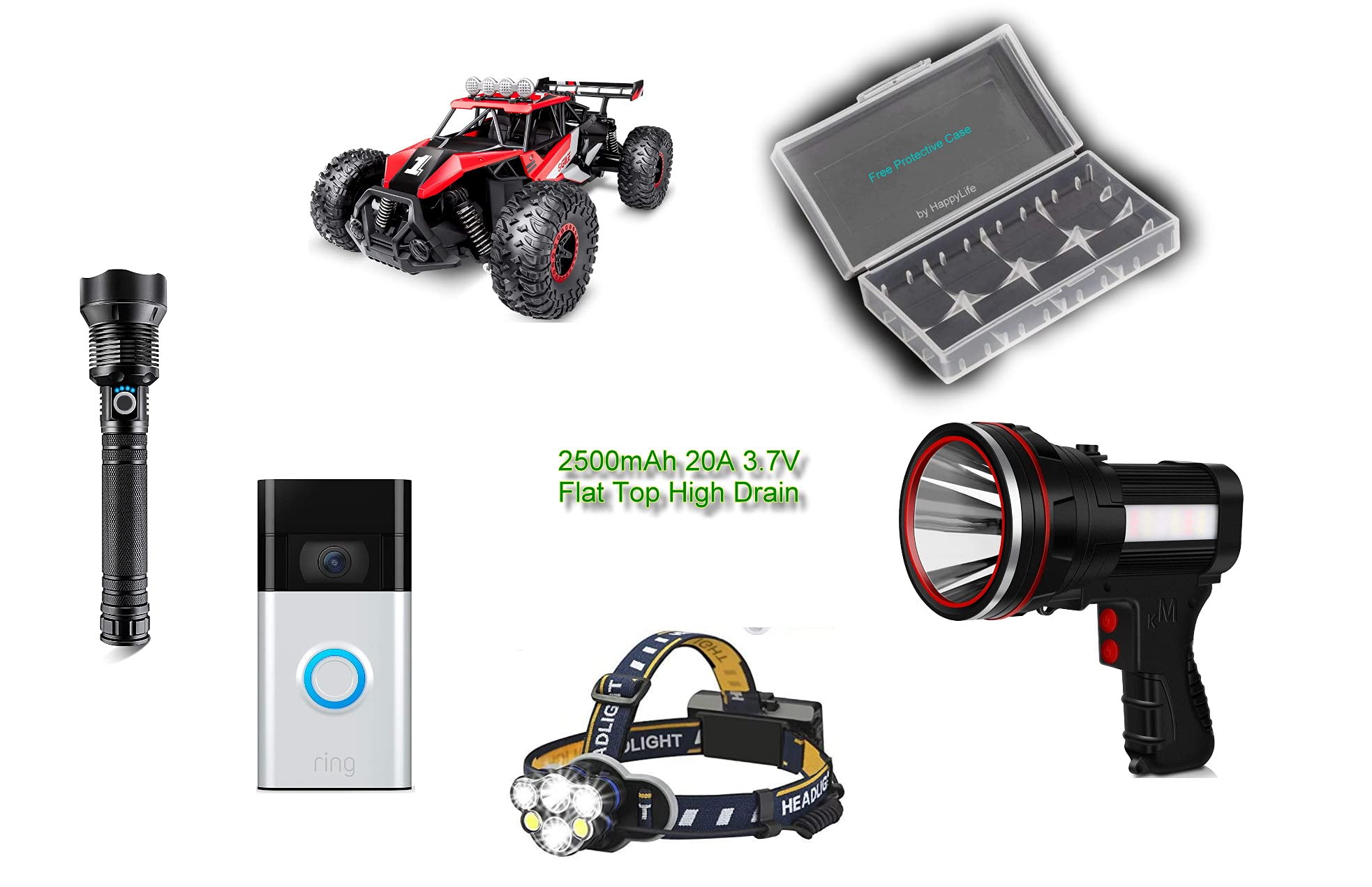 100% Authentic Samsung25R 3.7V Rechargeable 18650 Battery 25R Flat Top, Real 2500mAh(4 Pack, with Free Plastic Case)