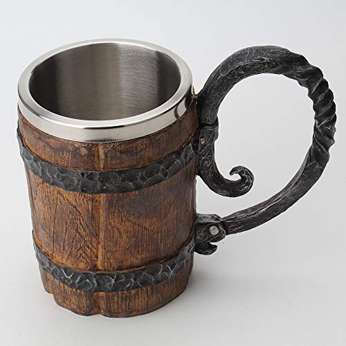 550ML Viking Beer Mug, Stainless, Whiskey Barrel Cup ,Viking wood style Beer mug ,Wooden Gift Antique Men's Barrel Capacity