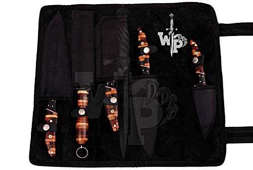 World Points WP-007 Custom Handmade Damascus Professional kitchen Chef knives set-5-Piece (Olive & Rose Wood)