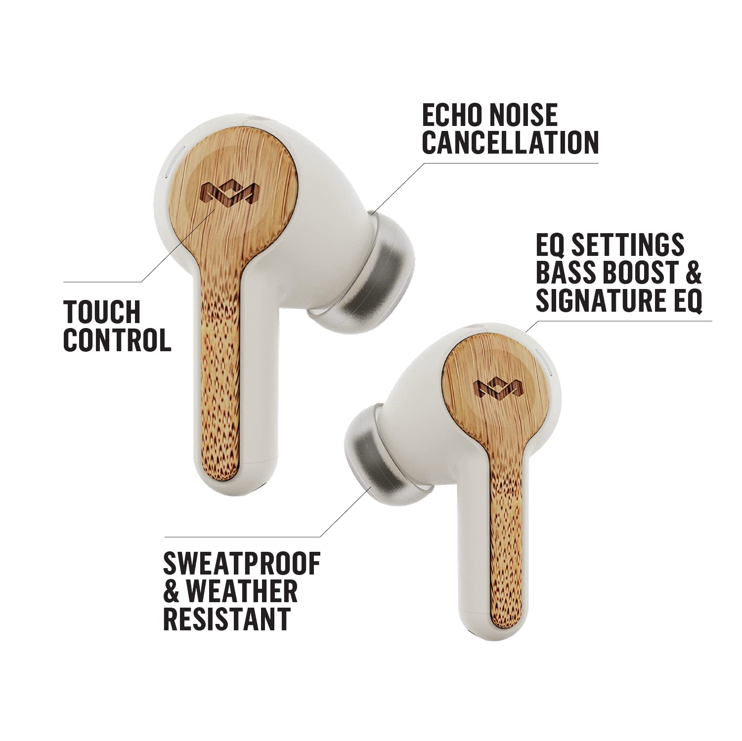 House of Marley Rebel True Wireless Earbuds with Microphone, Bluetooth Connectivity, 8 Hour Battery Life with in-Case Charging, and Sustainable Materials, Cream