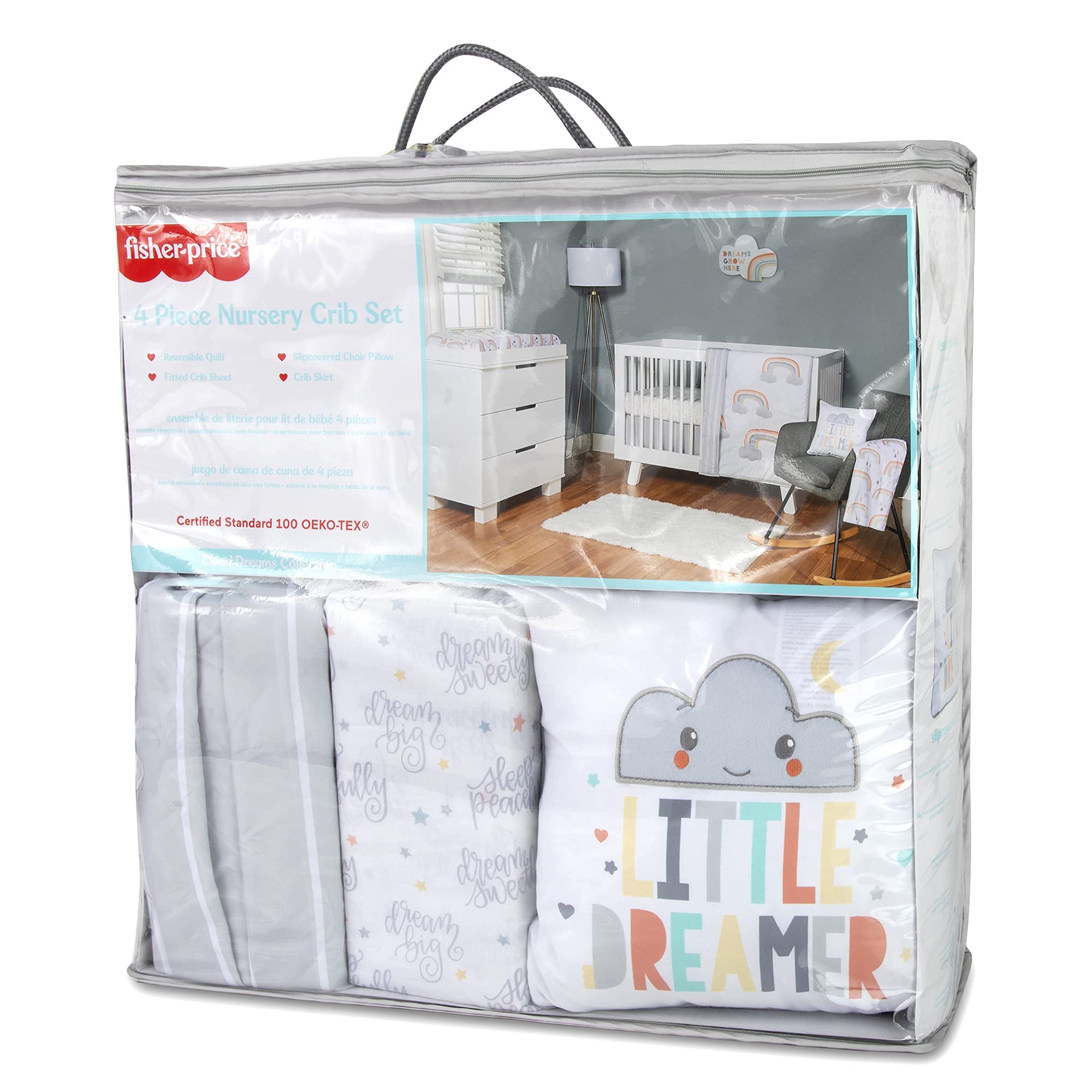 Nursery Bedding 4 Piece Nursery Crib Set, Cloud Dreams Cloud Theme Nursery Bedding Baby Nursery Bedding Set Gender Neutral