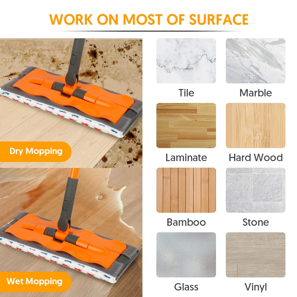 Microfiber Floor Mop for Hardwood Floor Cleaning, SEVENMAX Wet Dry Flat Mop with 3 Reusable Mop Pads and 360 Degree Rotating Floor Dust Mop Suitable for Hardwood Laminate Tile Kitchen Floor Cleaning