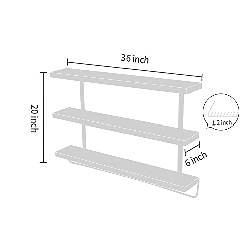 Coral Flower Industrial 3-Tier Floating Shelf with Towel Bar, Walnut