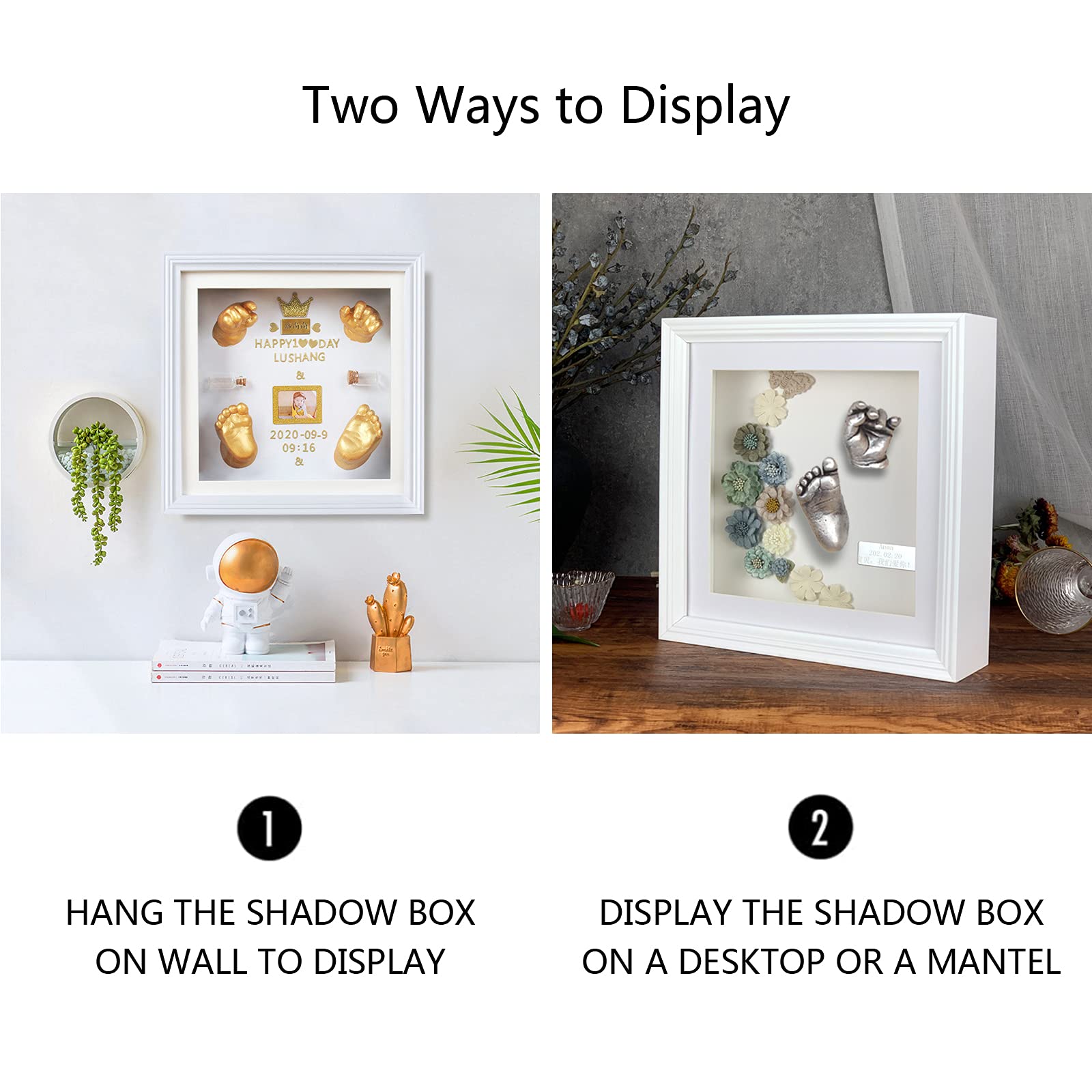 10x10 Shadow Box Frame, 3D Shadow Box Display Case with European Border, Memory Box for Baby Handprint & Footprint DIY Hand Foot Print 3D Plaster, Collages, Collections, Mementos(2-inch Depth, White)