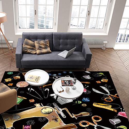 Beauty Decor Rectangle Kitchen Area Rugs 3'x5' Sewing Machine Yarn Scissors Paper Clips Non-Skid Area Carpet for Living Room Comfy Bedroom Home Decorate Floor Carpets Kids Playing Mat.
