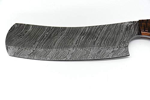 CK-12 Handmade Damascus Steel 12.00 Inches Cleaver Style Knife β Solid Rose Wood Handle. Full Tang Comes with Leather Sheath