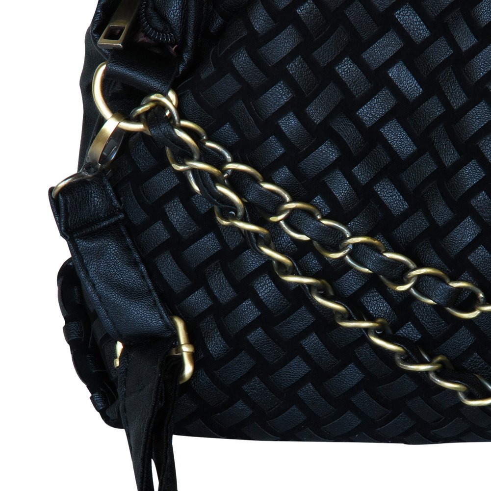 [Black Forest] Stylish Black Double Handle Leatherette Bag Handbag Purse