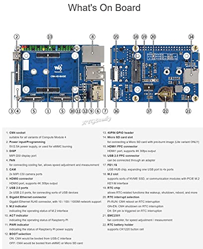 XYGStudy CM4-IO-BASE-B and USB HDMI Adapter, for Raspberry Pi Compute Module 4