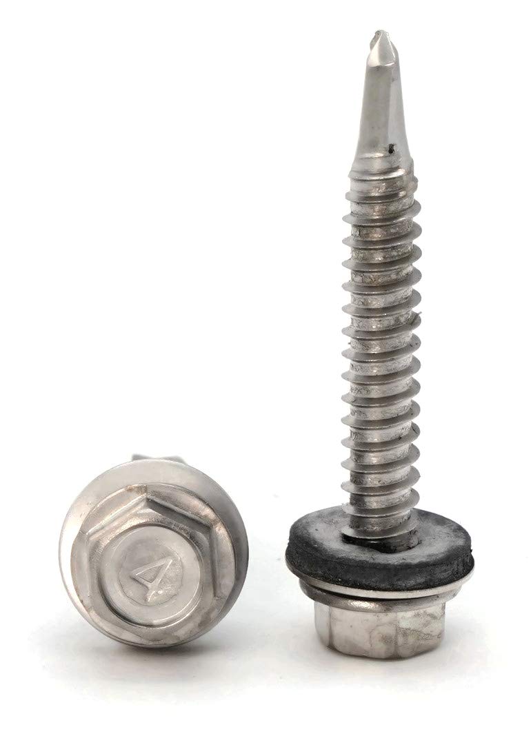 #12 Stainless Steel Hex Head Roofing Screws with Sealing Washer Self Drilling Stainless Steel Roofing Screws #12 x 2-1/2 inch Qty 250