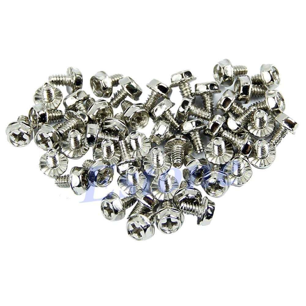 100pcs Toothed Hex for Computer 6/32 Screws Hard Drive PC Case MBoard-Nickel Plated G05 SCRW-049836