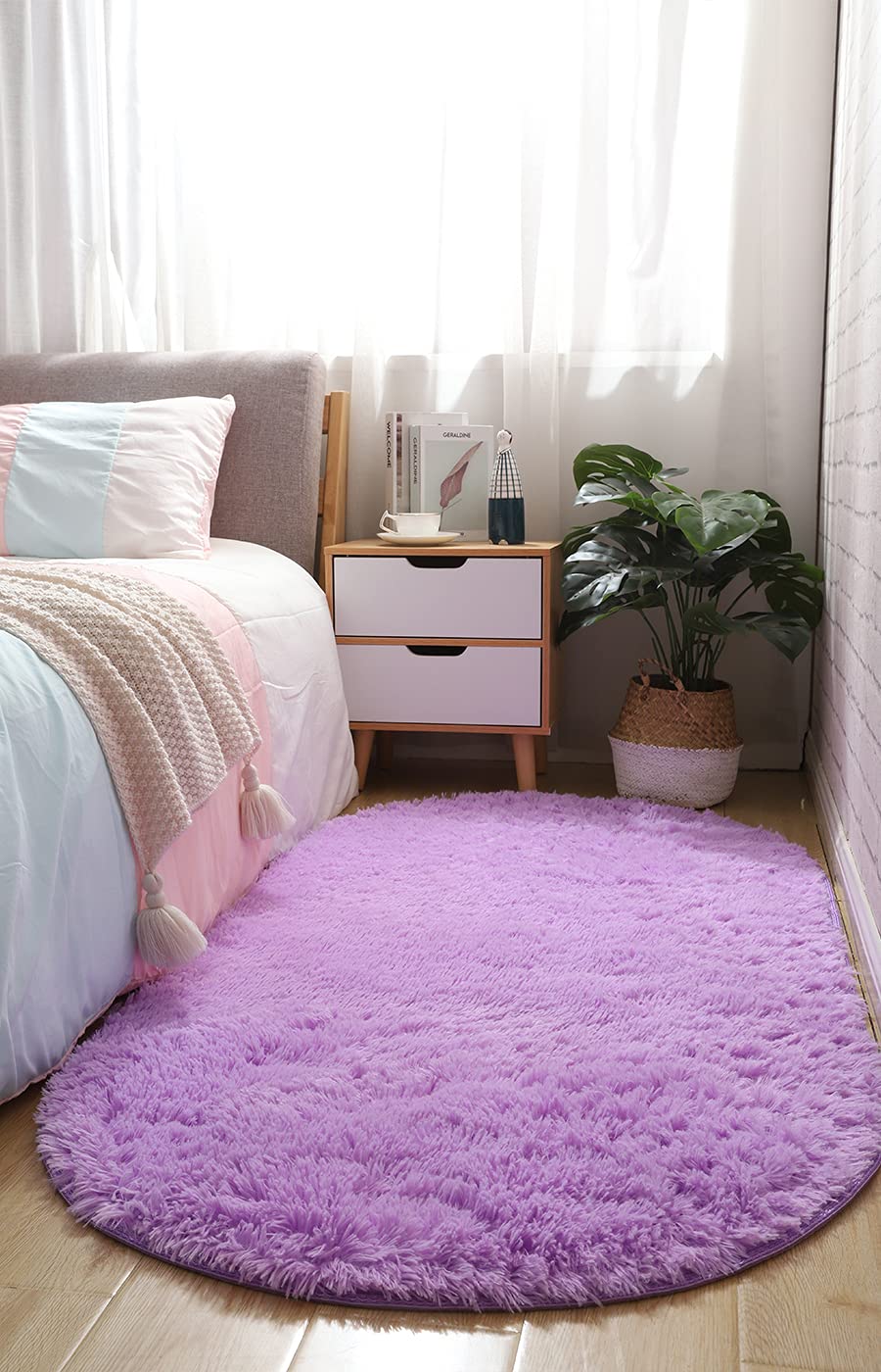 gdmgdr Soft Oval Nursery Rug for Girls Room Bedroom Oval Home Decor, 2.6' X 5.3', Purple