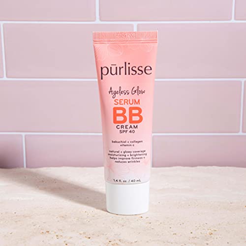 purlisse Ageless Glow Serum BB Cream SPF 40 : Clean & Cruelty-Free, Full & Flawless Coverage, Hydrates with Collagen | Light 1.4oz