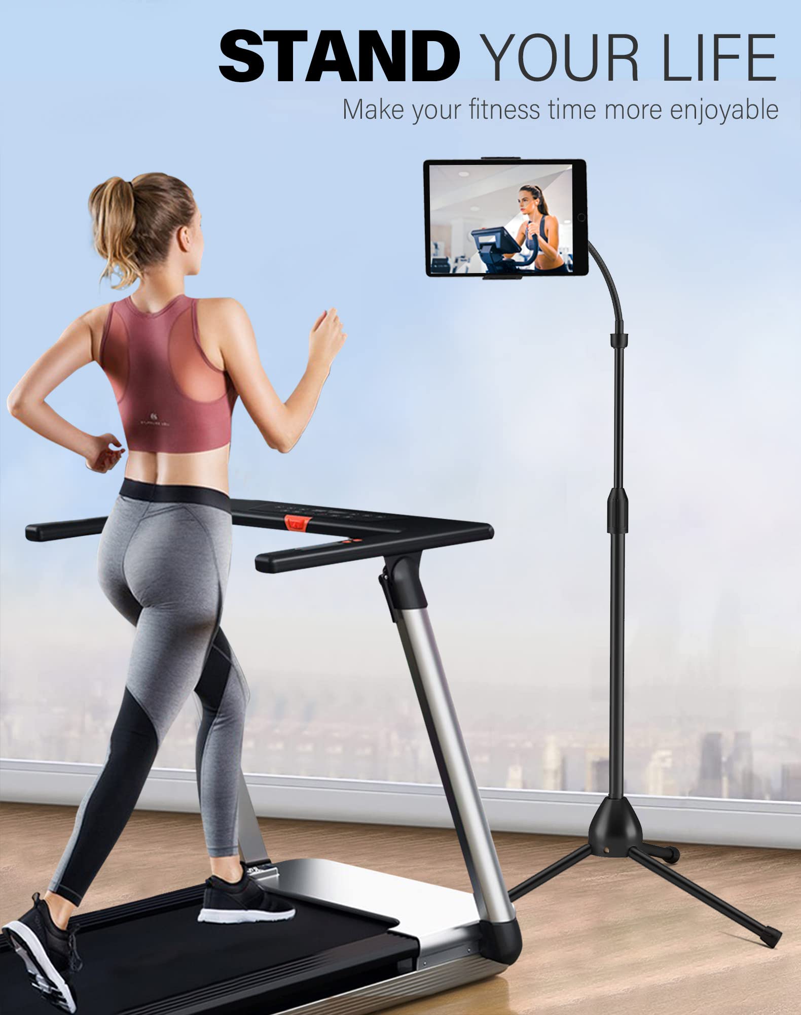 ONE TO FOUR Phone Tripod Stand, 69" Height Adjustable Gooseneck Tablet Floor Stand, Tall Stand with 360 Swivel, Extended iPad Stand Holder for All Mobile Phones, Tablet, iPhone, iPad (3.5-12.5in)