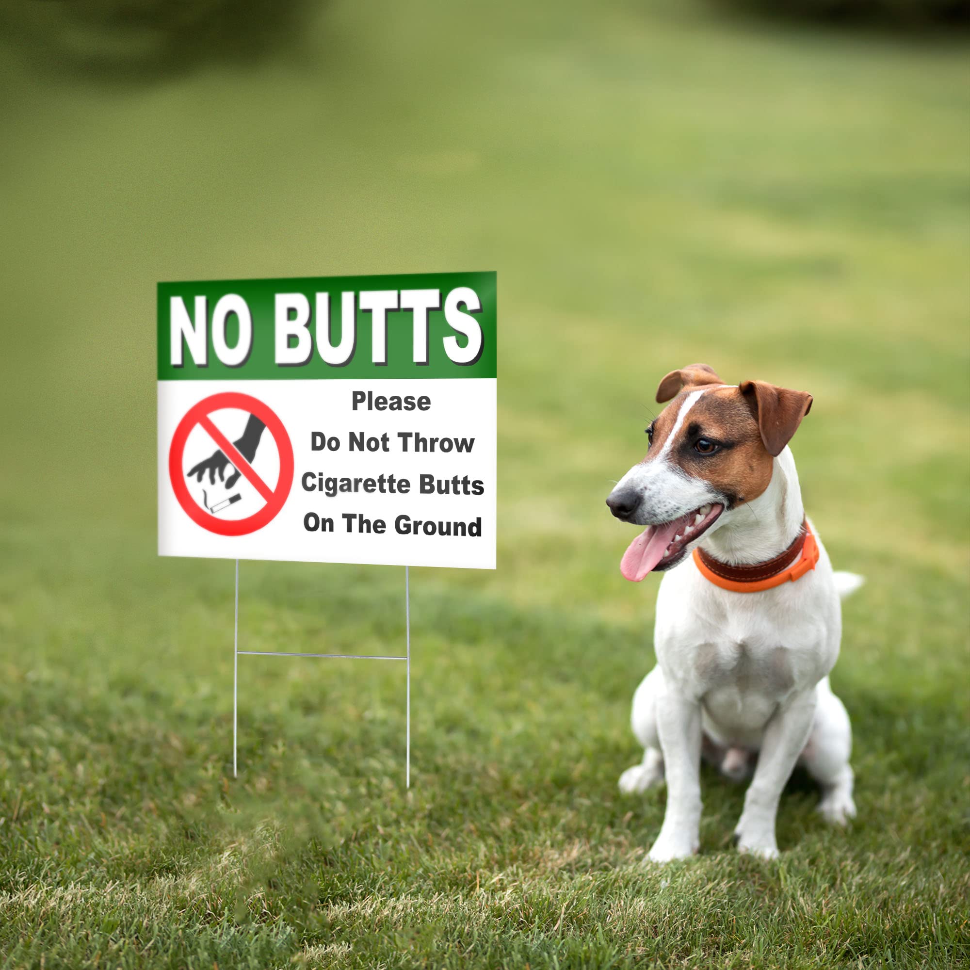 2 PC No Cigarette Butts Signs - 12 x 9 Coroplast No Butts Signage with Stake - No Littering Sign Outdoor - Please Do Not Throw Cigarette Butt Signs