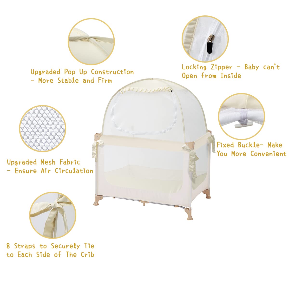 L RUNNZER Pop Up Pack N Play Tent, Baby Crib Net to Keep Baby in, Toddler Mini Crib Canopy for Pack and Play, Mini Cribs & Playard, See Through, Breathable & Portable