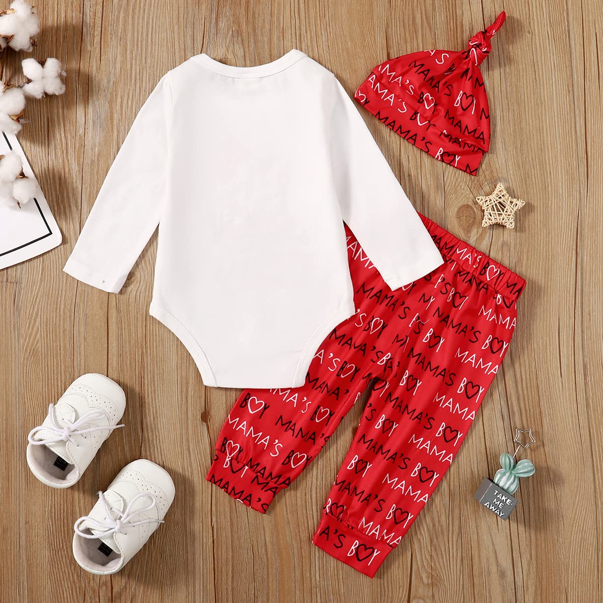 Detigee Baby Boy Cute Festival Outfit Infant Long Sleeve Romper with Hat (Red,6-12 Months)