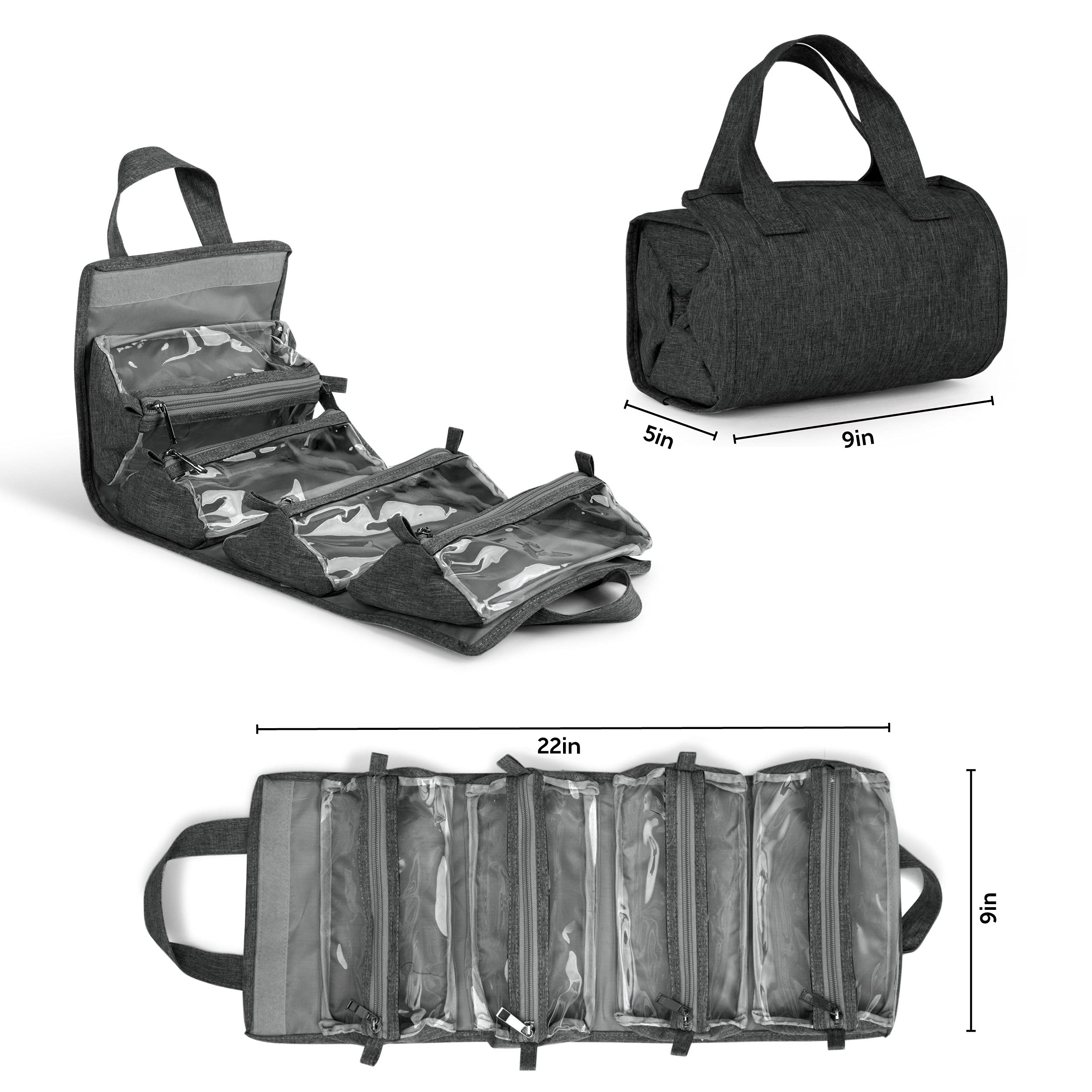 4-in-1 hanging Toiletry bag | Roll-up makeup organizer with 4 detachable PVC zip pouches| travel toiletry bag for women and men 600D oxford fabric material organize Make up , Cosmetics, First Aid,