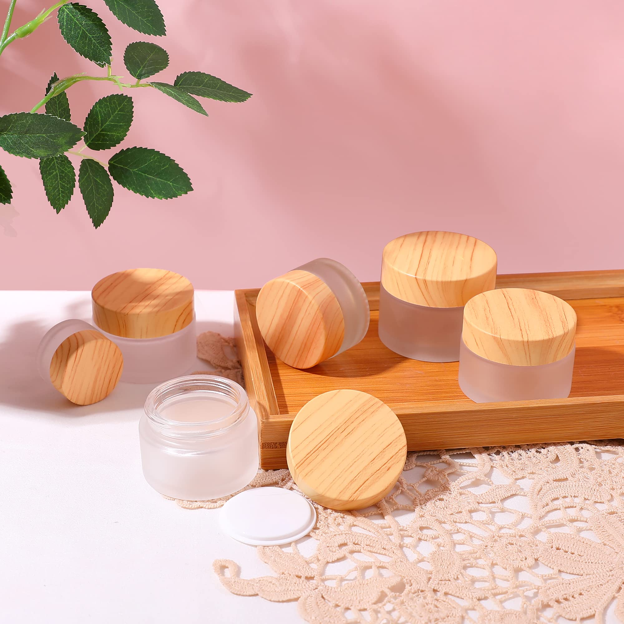 8PCS 10MLGlass Cosmetic Containers with lids,Round Frosted Glass Jars with Leakproof lids,Small Empty Glass Sample Jars for Makeup Lip Scrub Balm Lotions Sample Eye Creams DIY (8 PACK 10ML)