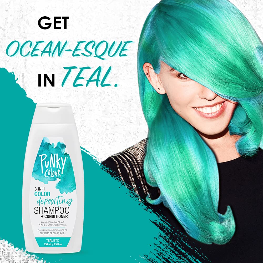 Punky Tealistic 3-in-1 Color Depositing Shampoo & Conditioner with Shea Butter and Pro Vitamin B that helps Nourish and Strengthen Hair, 8.5 oz