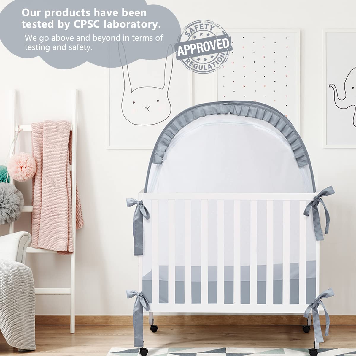 L RUNNZER Pack N Play Tent to Keep Baby in, Crib Net for Pack and Plays, Mini Cribs & Play Yards to Stop Baby from Climbing Out, Pop Up Design & Breathable Mesh Crib Canopy