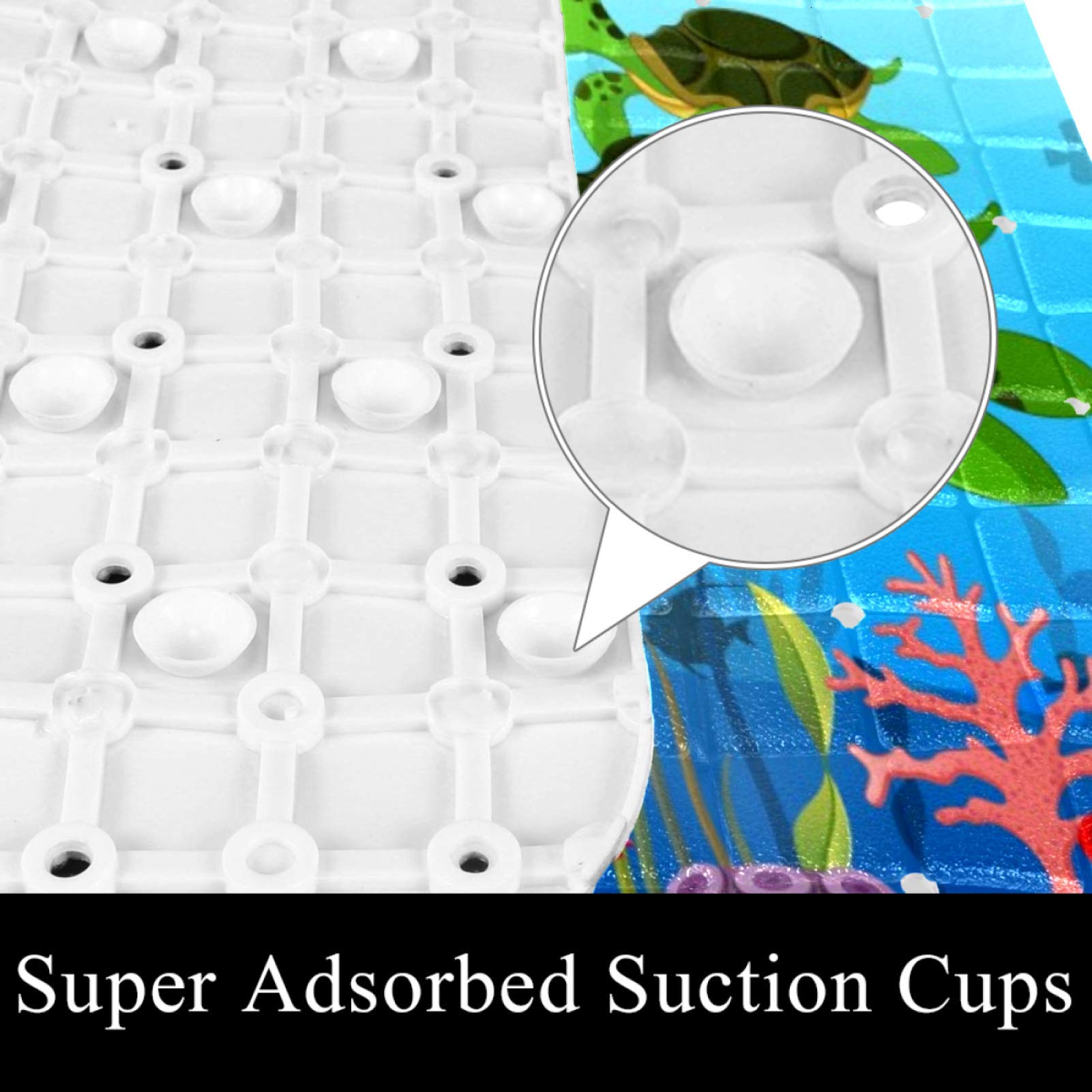 Shower Bath Mat (14.7x26.9 in) Cartoon Turtle Underwater Massage Textured Rectangle for Bathroom Showers, Tub