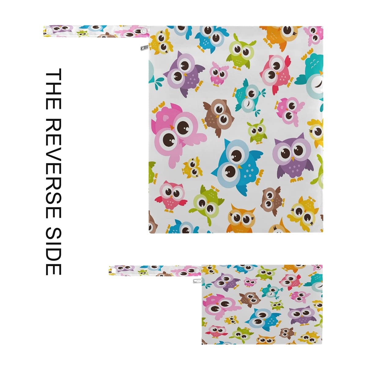 Cute Owl Animal Wet Dry Bags Owl Waterproof Baby Cloth Diaper Bags with Two Zippered Pockets Beach Travel Bag for Swimsuit&Wet Cloth 2pcs