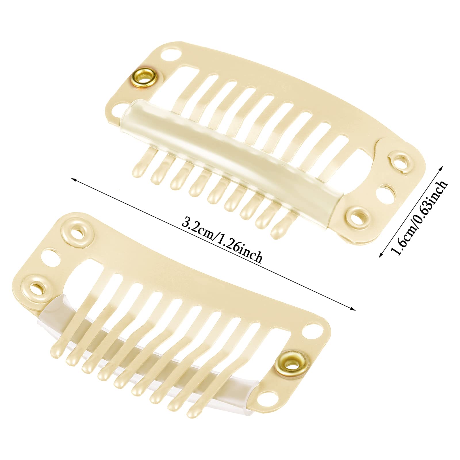 32 mm 9-Teeth Snap Clips for Women's Hair Extensions and Wigs - 30 Piece DIY Accessory Kit (Beige)