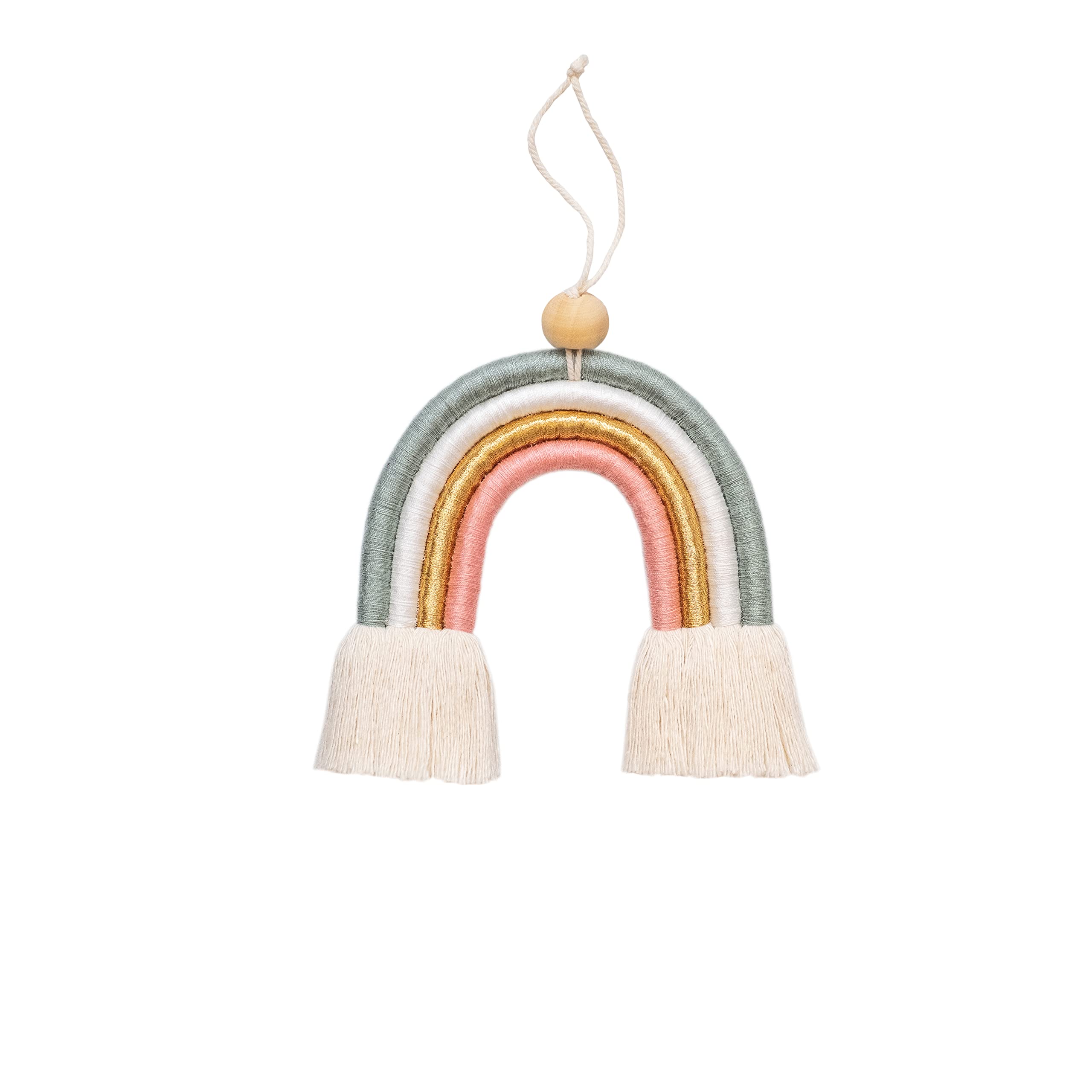 Mila Millie Macrame Wall Hanging | Handmade Woven Tassel Ornament for Home or Nursery Baby Kids Room Decor | Boho Nordic Scandinavian Style (Pink Gold Teal)