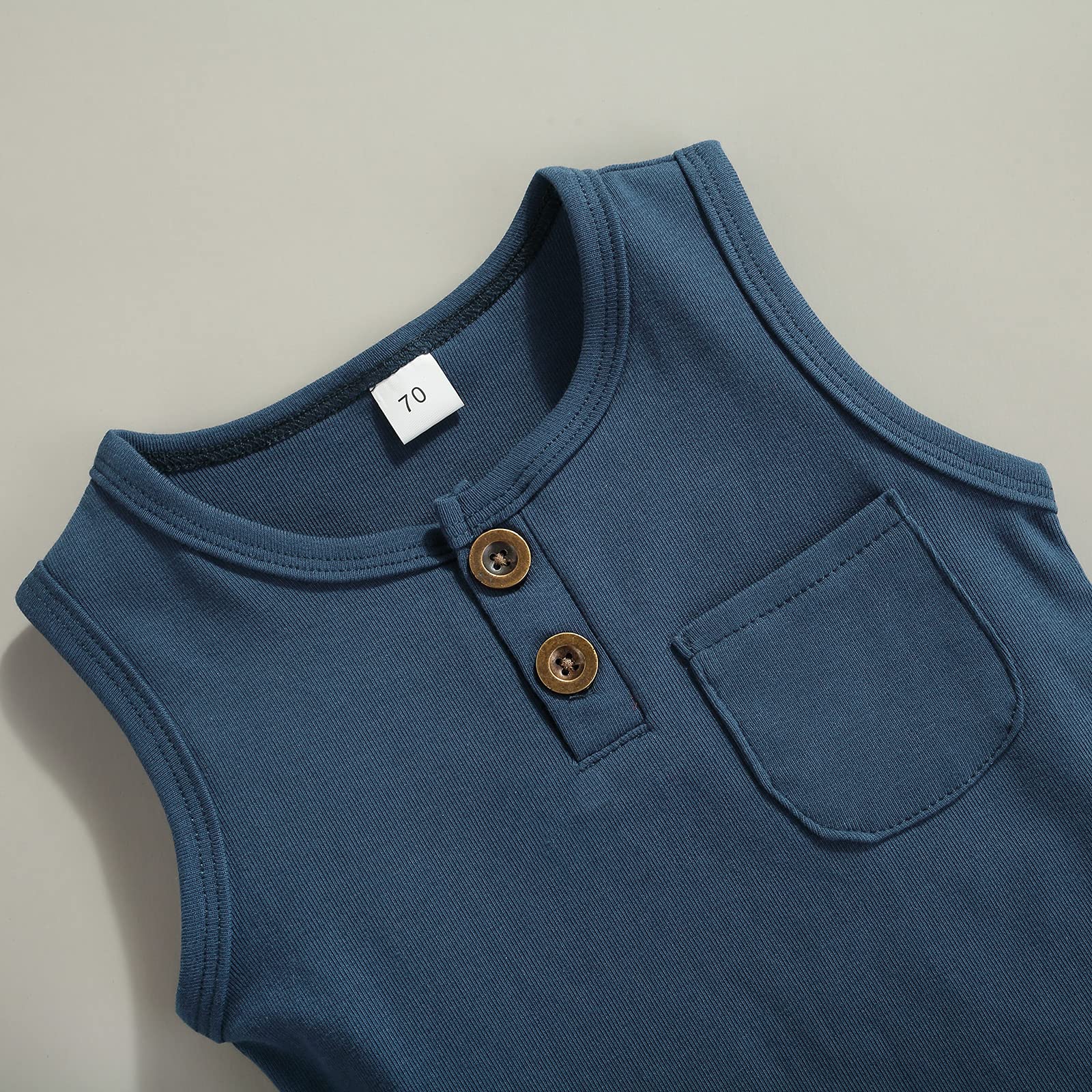 CIYCUIT 2Pcs Baby Boy Summer Clothes Infant Toddler Solid Color Sleeveless Tank Tops Shorts Set Blue 12-18 Months