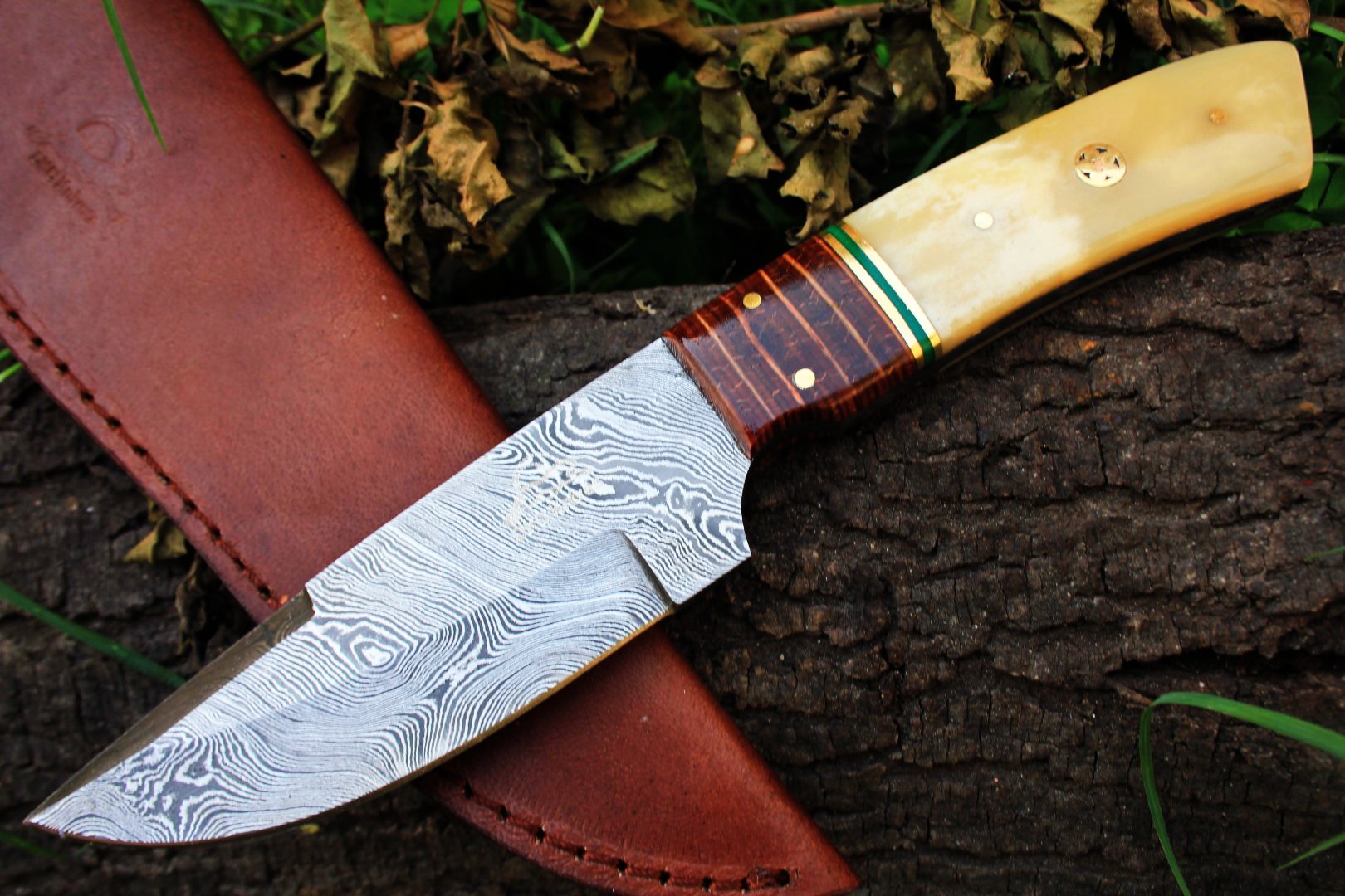 (12 8/8) DKC-192 Spirit Hunter Damascus Hunting Handmade Knife Fixed Blade 9 oz 9" Long 4.5" Blade