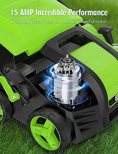 (2023 Upgraded) SWIPESMITH 16β 15 Amp Electric Dethatcher Scarifier, Lawn Dethatcher with 5-Position Depth Adjustment, 14.5 Gal Removable Thatch Collection Bag, Quick-Fold, Keeps Lawn Health