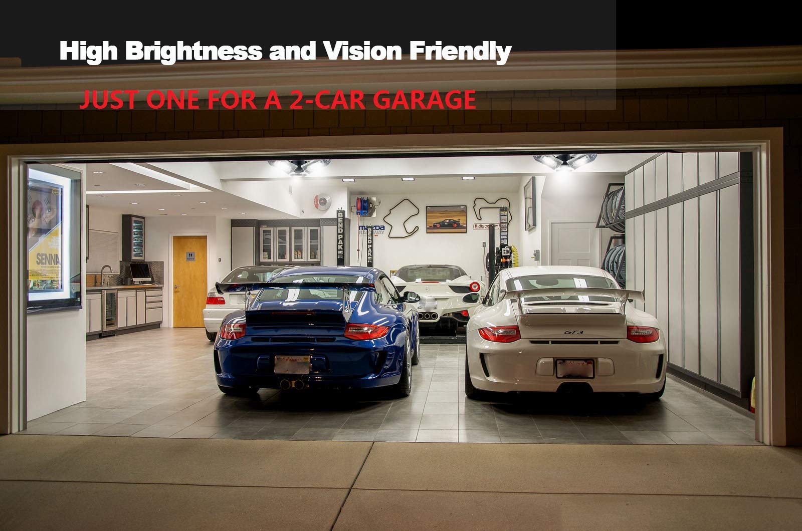 (2 Pack)LED Garage Lights, 60W Adjustable Trilights LED Garage Ceiling Light Fixture, Low & High Bay Deformable LED Light Bulbs with 6000LM 6000K for Shops, Attic, Area, Basement Home Indoor Lighting