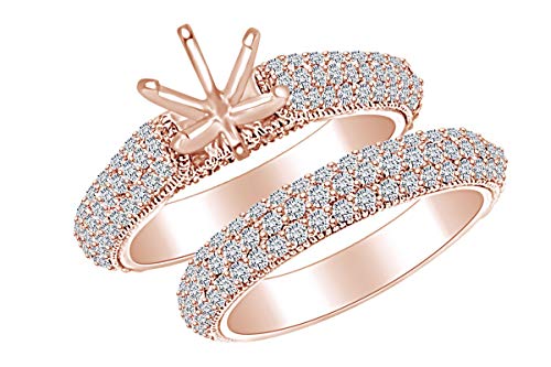 (2.5 Cttw) Round Shape White Natural Diamond Semi Mount Engagement Wedding Ring Set in 14k Solid Rose Gold Ring Size-7.5