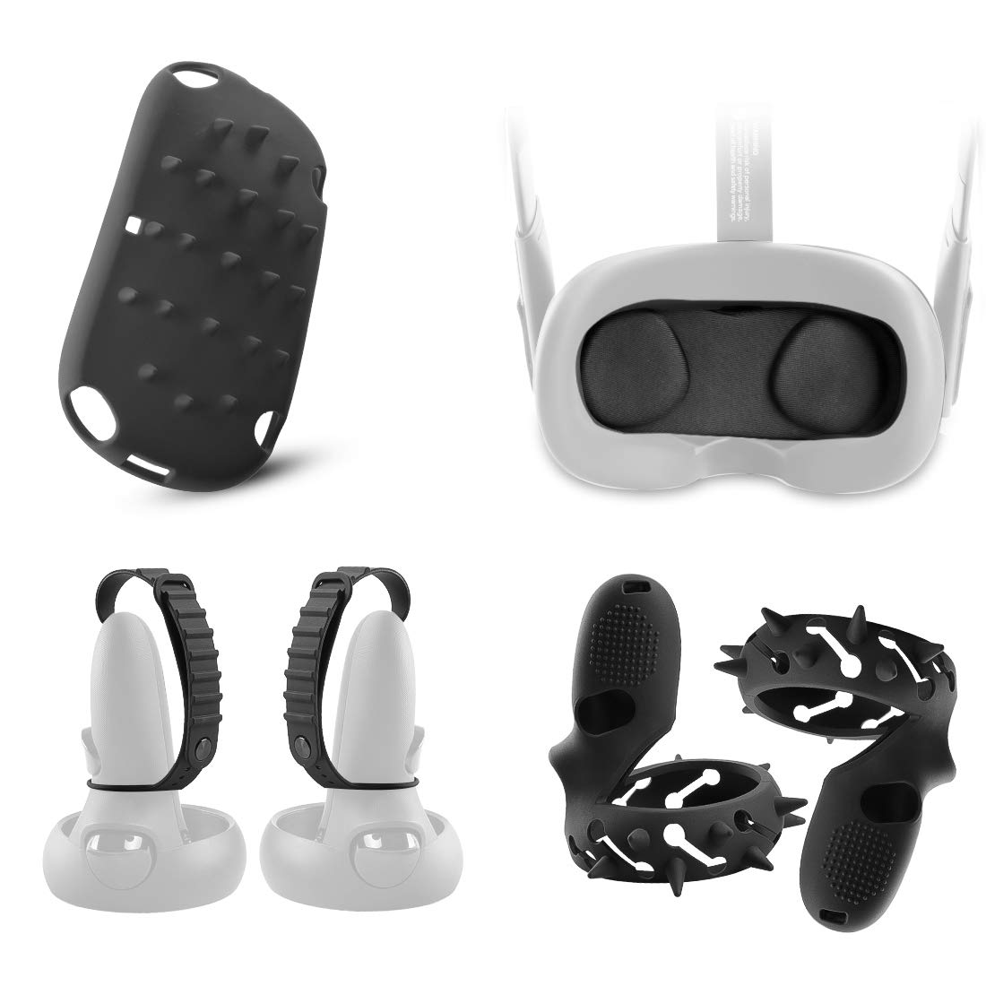 (1 Set) Ermorgen VR Accessories for Quest 1(Not for Quest 2) Basic Set, Protective Silicone Headset Cover, Dust Proof Lens Cover, Silicone Controller Cover, Adjustable Hand Grip Strap 4 in 1