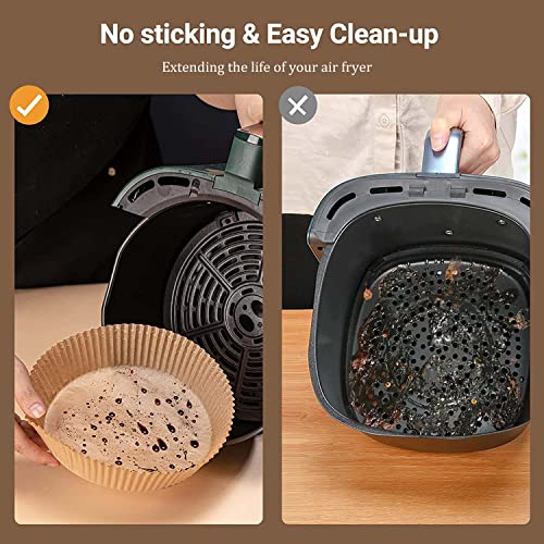 (100Pcs) Puricon Air Fryer Disposable Paper Liners, 6.3β Non-Stick Round AirFryer Parchment Paper for Baking Microwave, Food Grade Oil-Proof Unbleached -6.3 Inch
