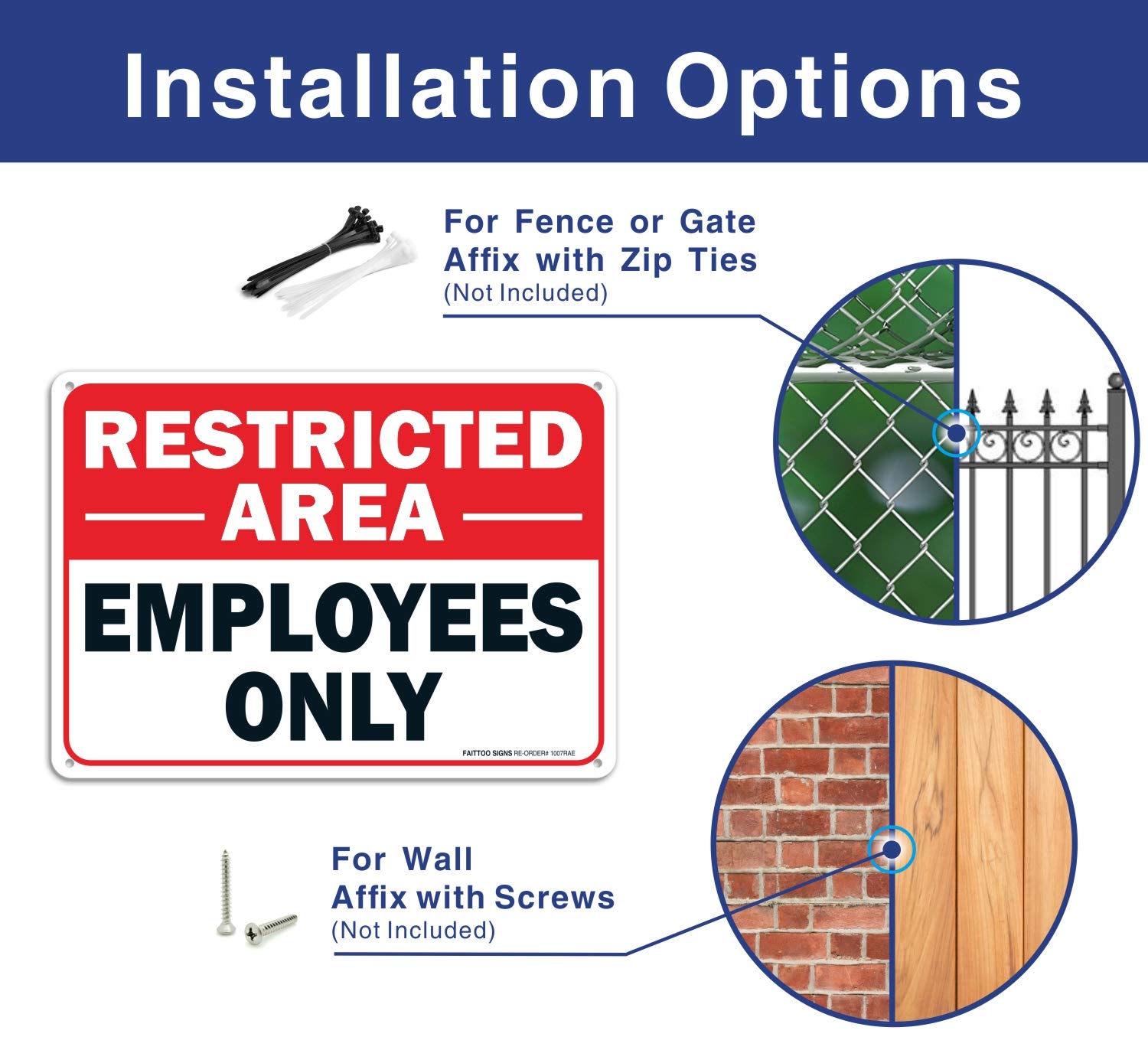 (2 pack) Faittoo Restricted Area Employees Only Sign, 10 x 7 Inches .40 Rust Free Aluminum, UV Protected, Weather Resistant, Waterproof, Durable Ink,Easy to Mount